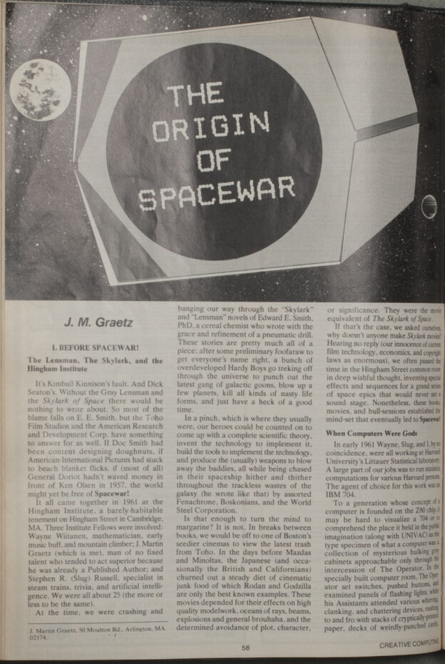 Year 121 – 1981: “The Origin of Spacewar” by J. Martin Graetz, in ...