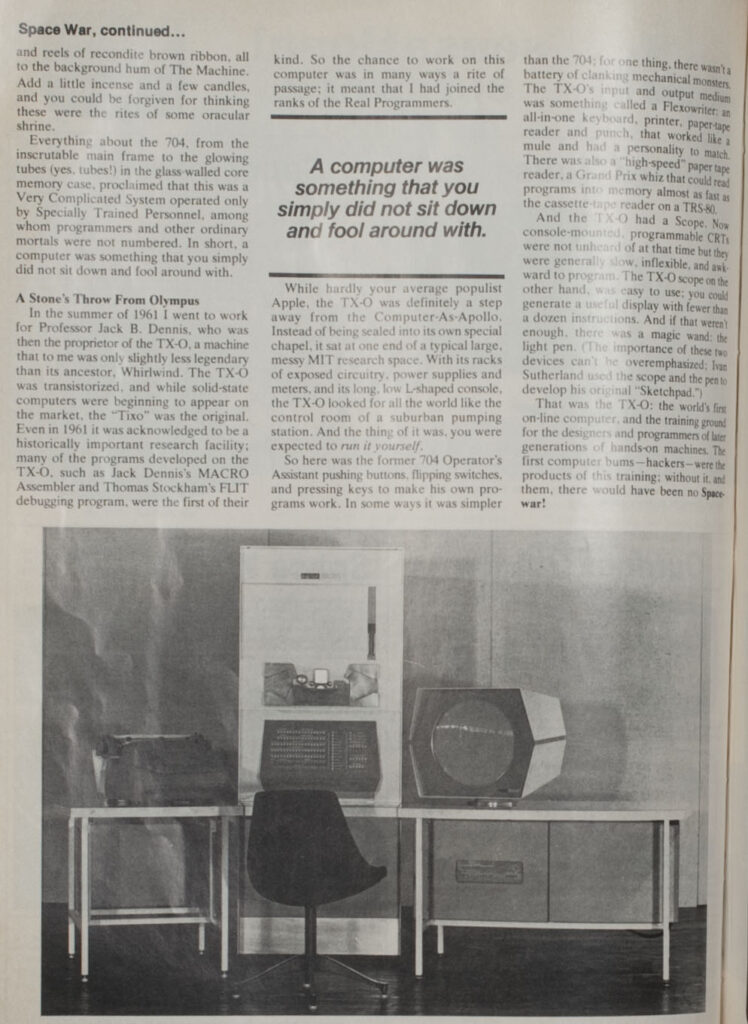 Year 121 – 1981: “The Origin of Spacewar” by J. Martin Graetz, in: Creative Computing, August ...